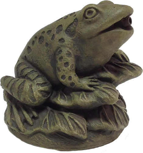 Frog on Leaves Plumbed Spitter - Solid Cast Stone Lifelike Statue ...
