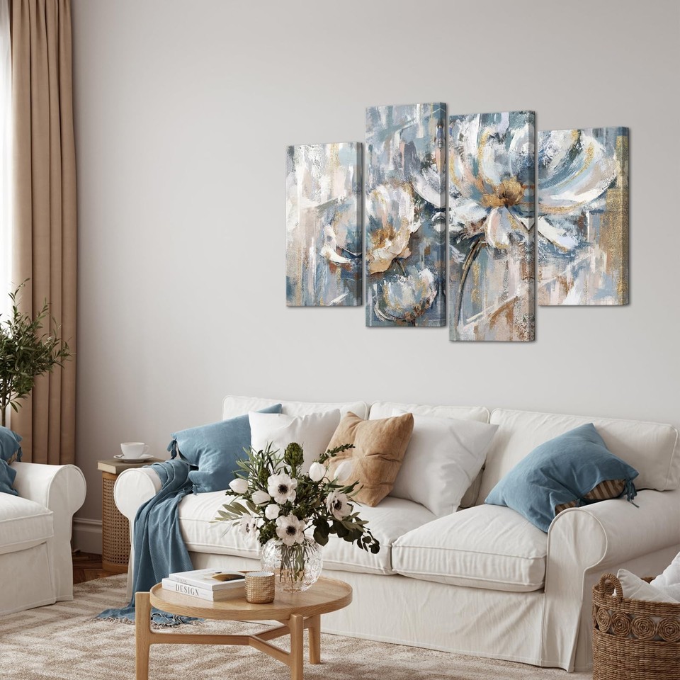 4 Panel Blossom Flowers Canvas Art Wall Pictures Abstract Floral Prints ...