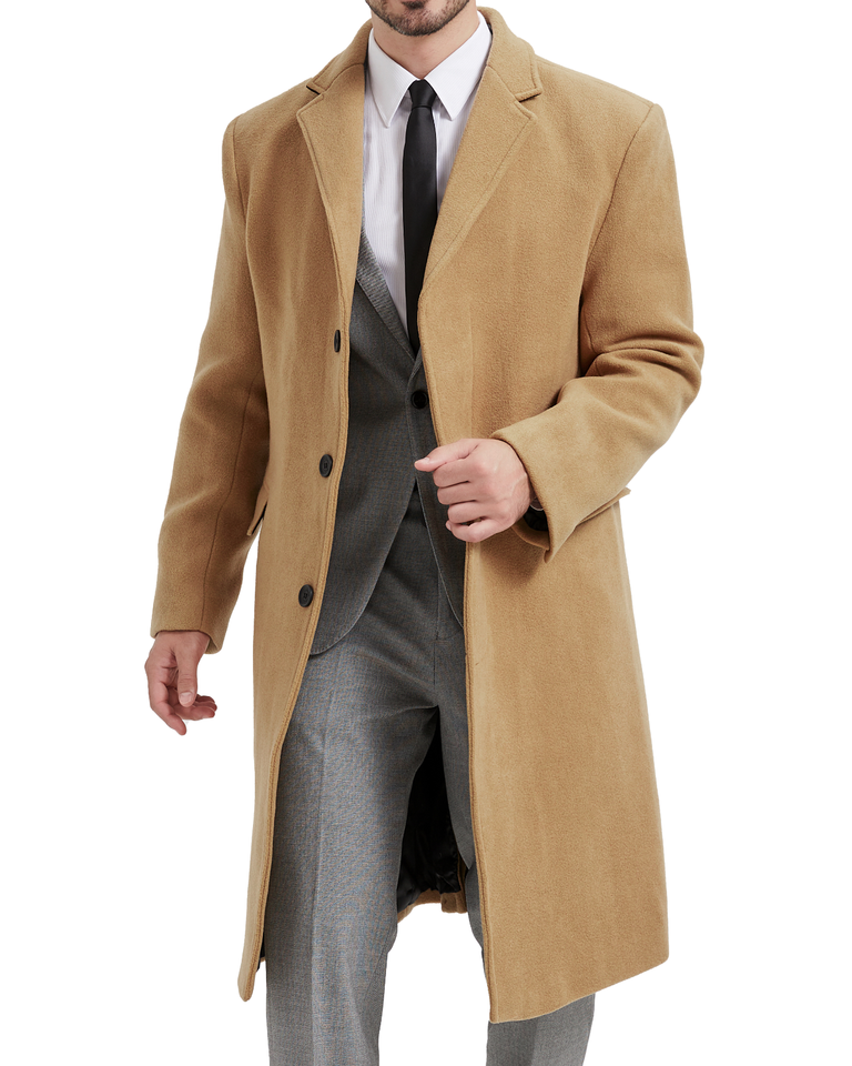 Mens Camel Wool Cashmere Bond Overcoat Long Winter Coat Covert Jacket ...