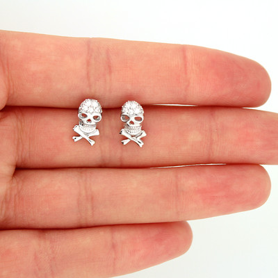 Sterling Silver 925 Skull Head Earrings Micro pave CZ Stud Skeleton ...