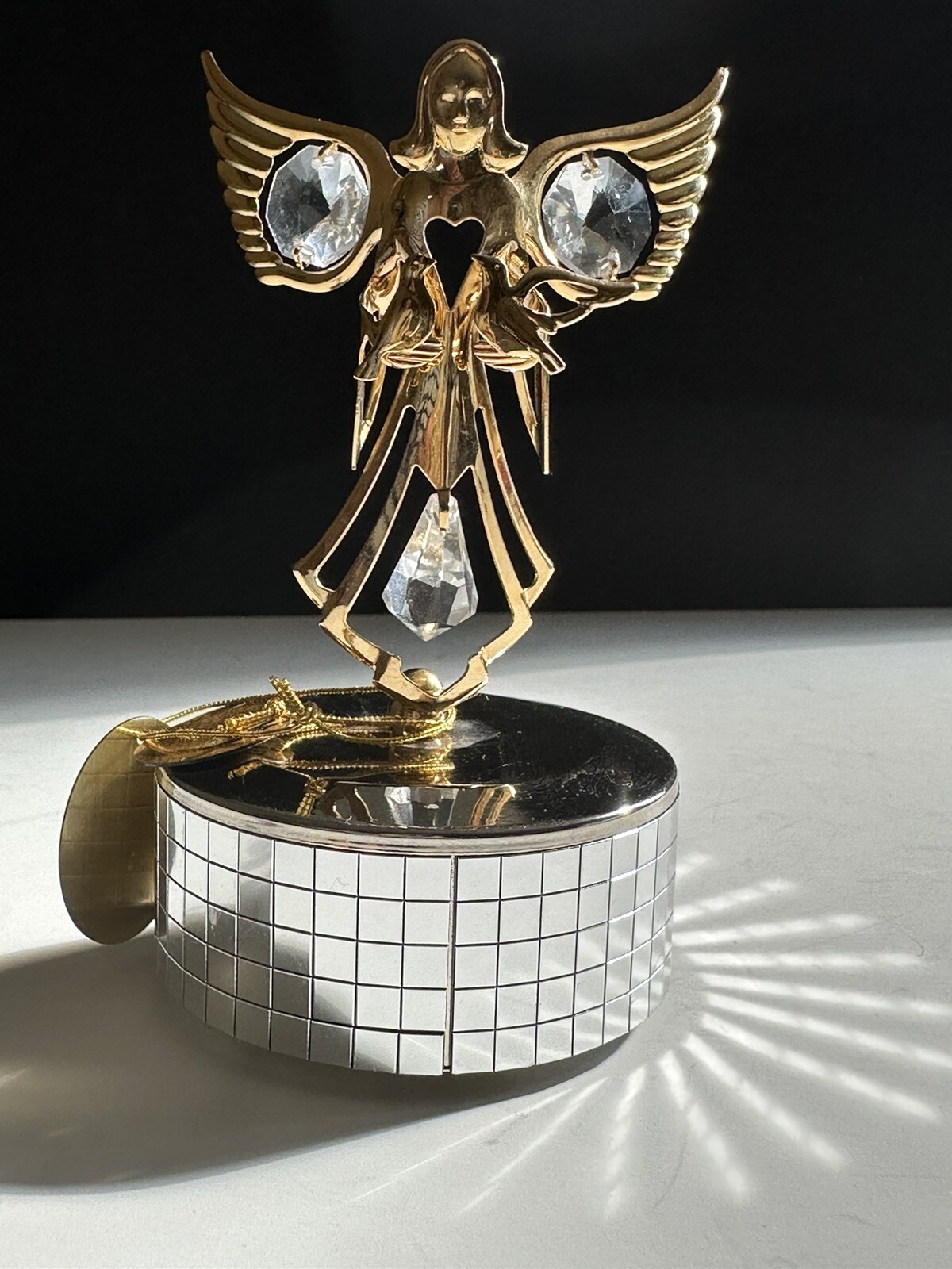 Vtg Angel Music Box USA 24k Gold Plated Austrian Crystals Mascot | eBay ...
