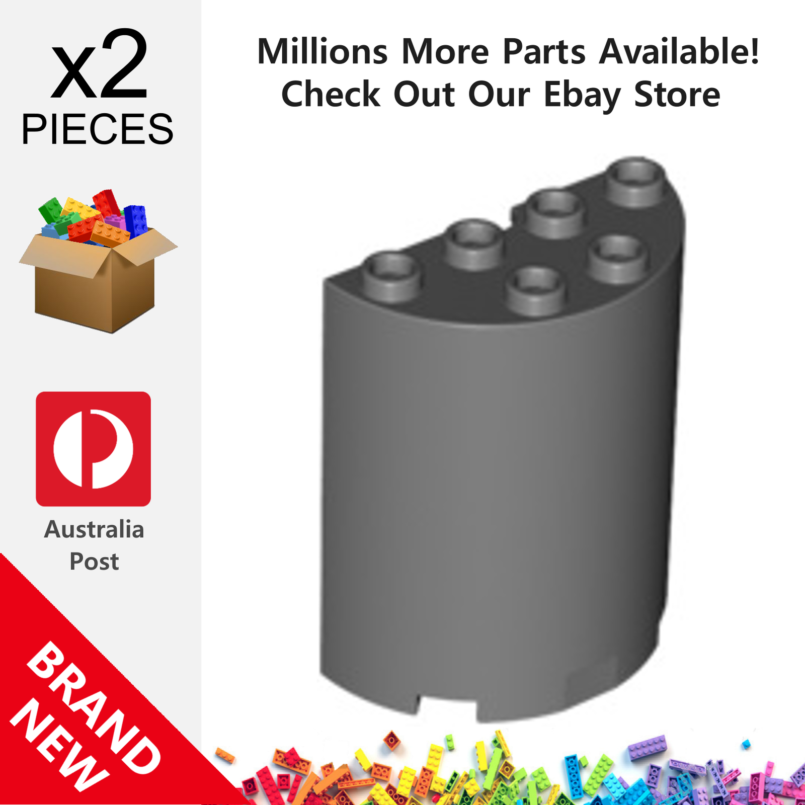 2x Genuine LEGO™ - Cylinder Half 2 x 4 x 4 - 6259 6218 20430 35280 New ...
