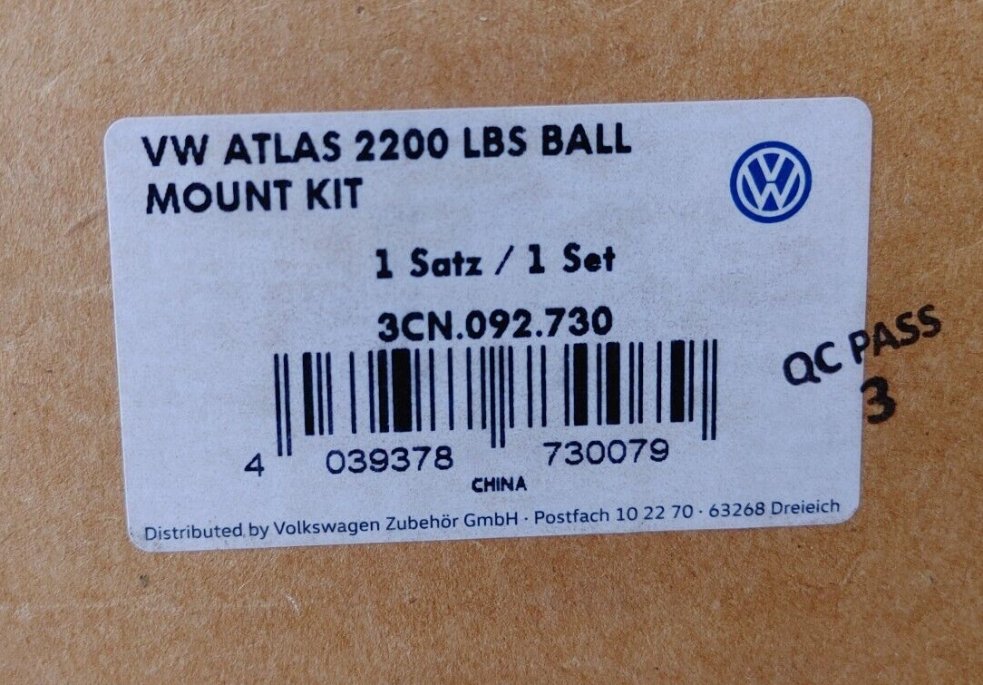 New Genuine OEM Volkswagen Atlas Trailer Hitch Ball and Ball Mount 3CN ...