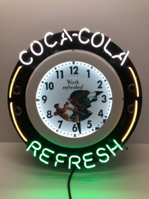 LINEMAN COCA COLA NEON CLOCK. PRISTINE & MINT. 24" DIAMETER! INCREDIBLE ...