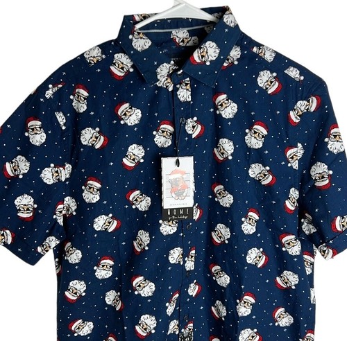 Denim & Flower Home for the Holidays Santa Clause Men’s Size L Button ...