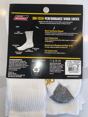 NEW DICKIES FLEX DRI-TECH CREW PERFORMANCE WORK SWEAT FIGHTING SOCKS 3 ...