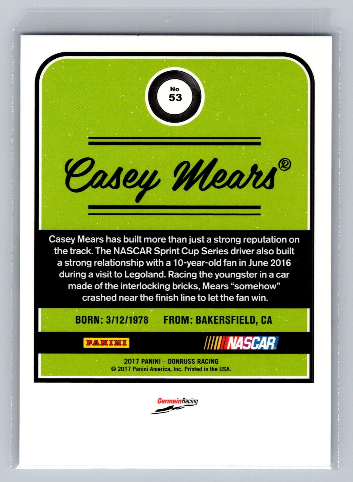 2017 Donruss #53 Casey Mears Gold Foil /499 | eBay