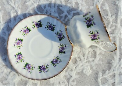 Vintage ROYAL DOVER England TEACUP & SAUCER Violets! Gold Trim | eBay