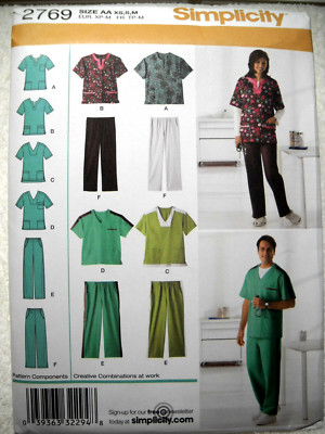 Simplicity 2769 Scrubs Top Pants Unisex size XS-M Sewing Pattern | eBay