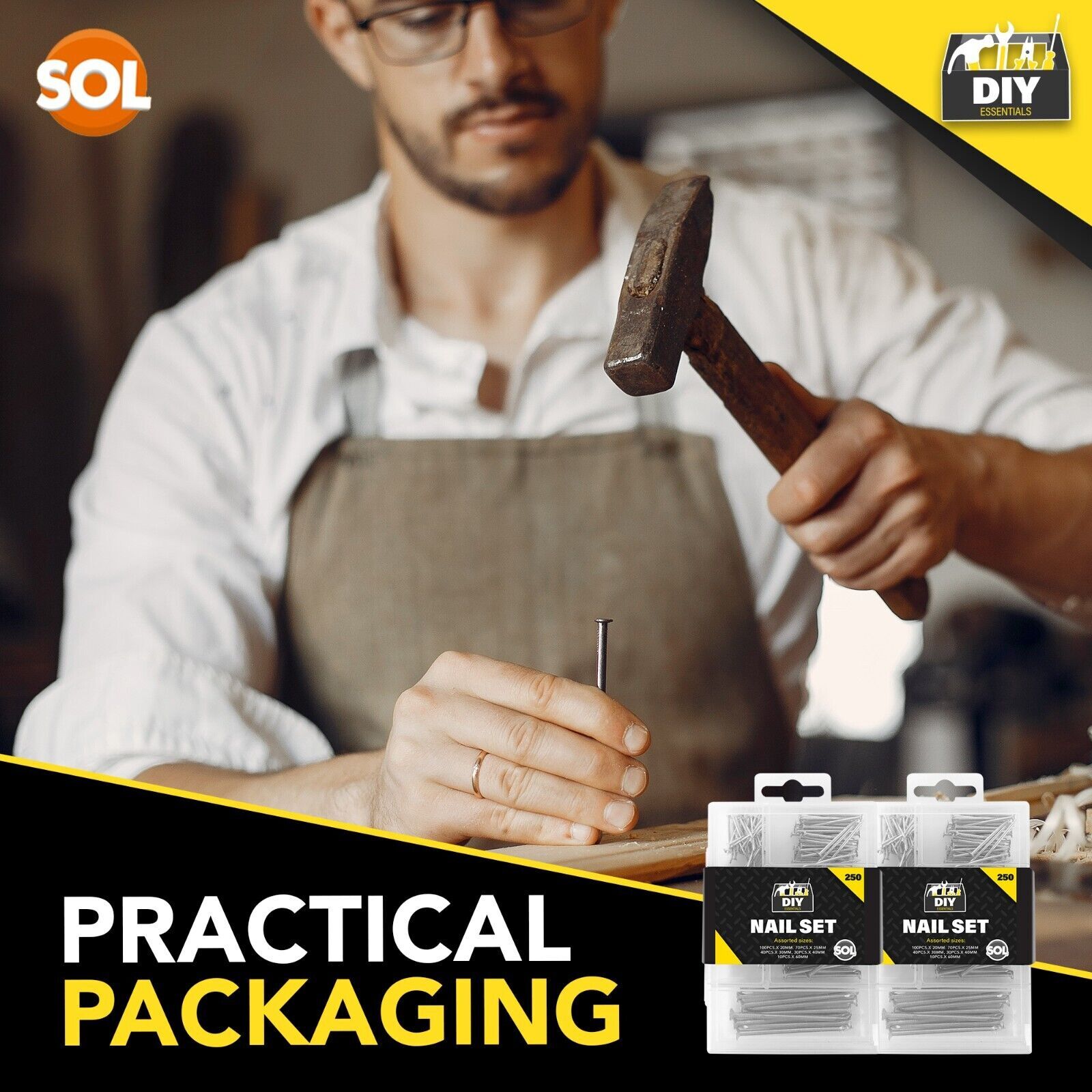 500 Assorted Flat Head Wood Nails Various DIY Carpentry Professional ...