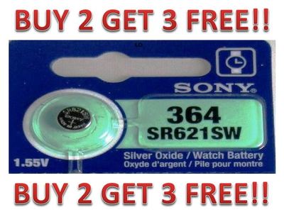 MURATA / SONY 364 SR621SW SR621 364 SILVER OXIDE US Seller BUY 2 GET 3 ...