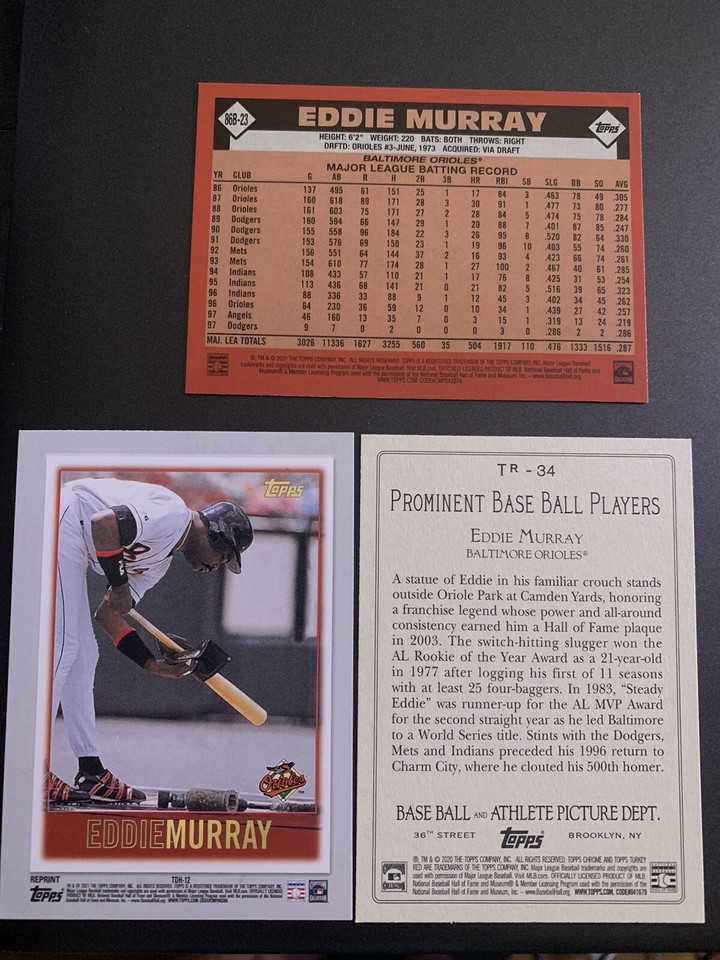 Eddie Murray 2021 86 Topps 86B23 70 Years Doubleheader Card 2020 Turkey ...