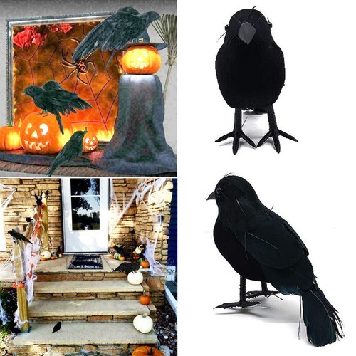 Crow Prop Black Realistic Raven Feathered Spooky Party Home Decorations ...