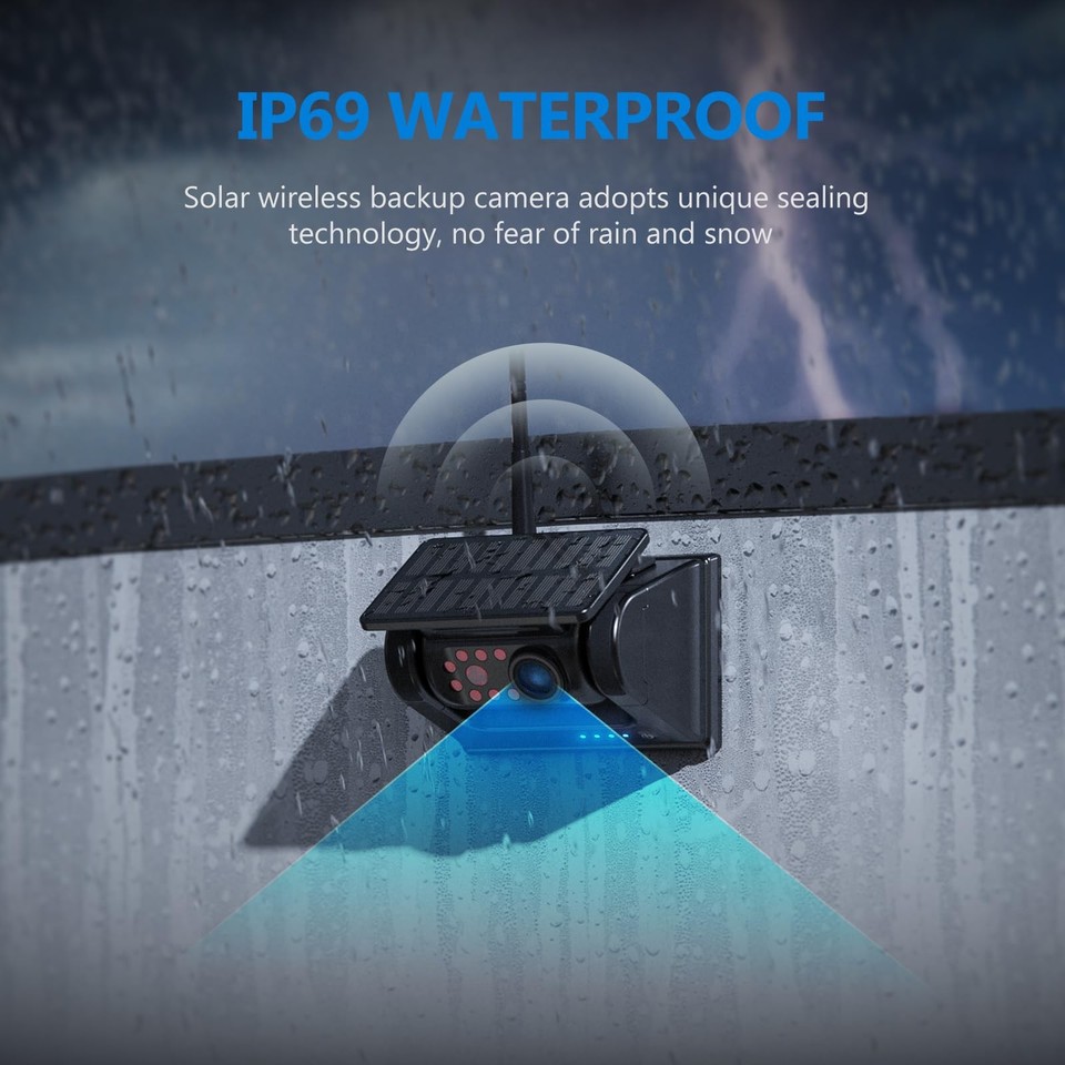 Magnetic Solar Wireless Backup Camera HD1080P 3 Mins DIY Installation ...