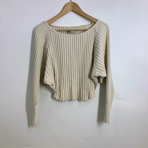 Free People FP Beach Ecru Ribbed Knit Cropped Batwing Sleeve Sweater ...
