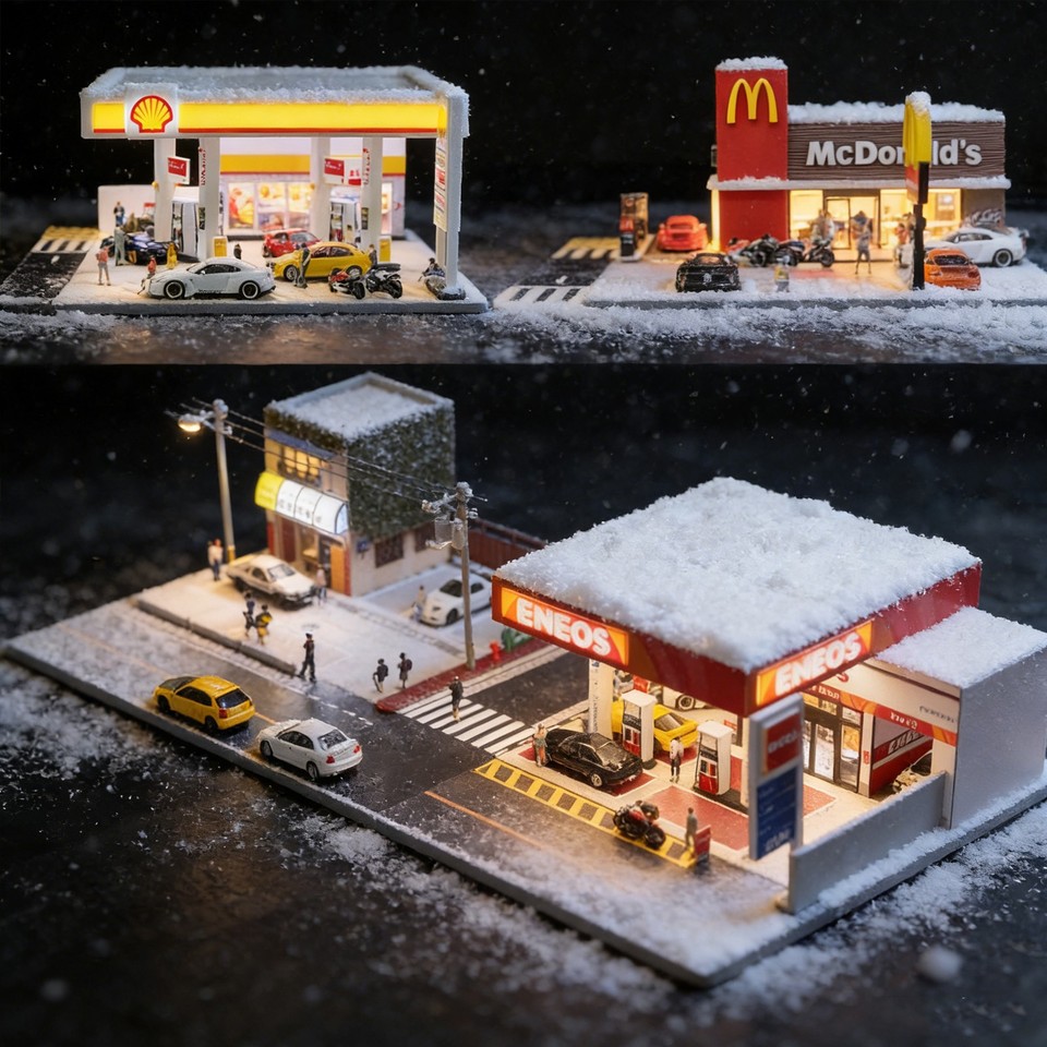 US Diorama 1/64 Diecast Car Garage Model LED Light Street Building ...