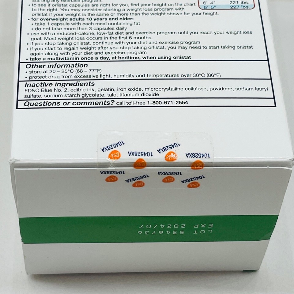 New Alli-Orlistat Weight Loss Pills Diet Aid 120 CAPSULES Exp 7/2024 ...