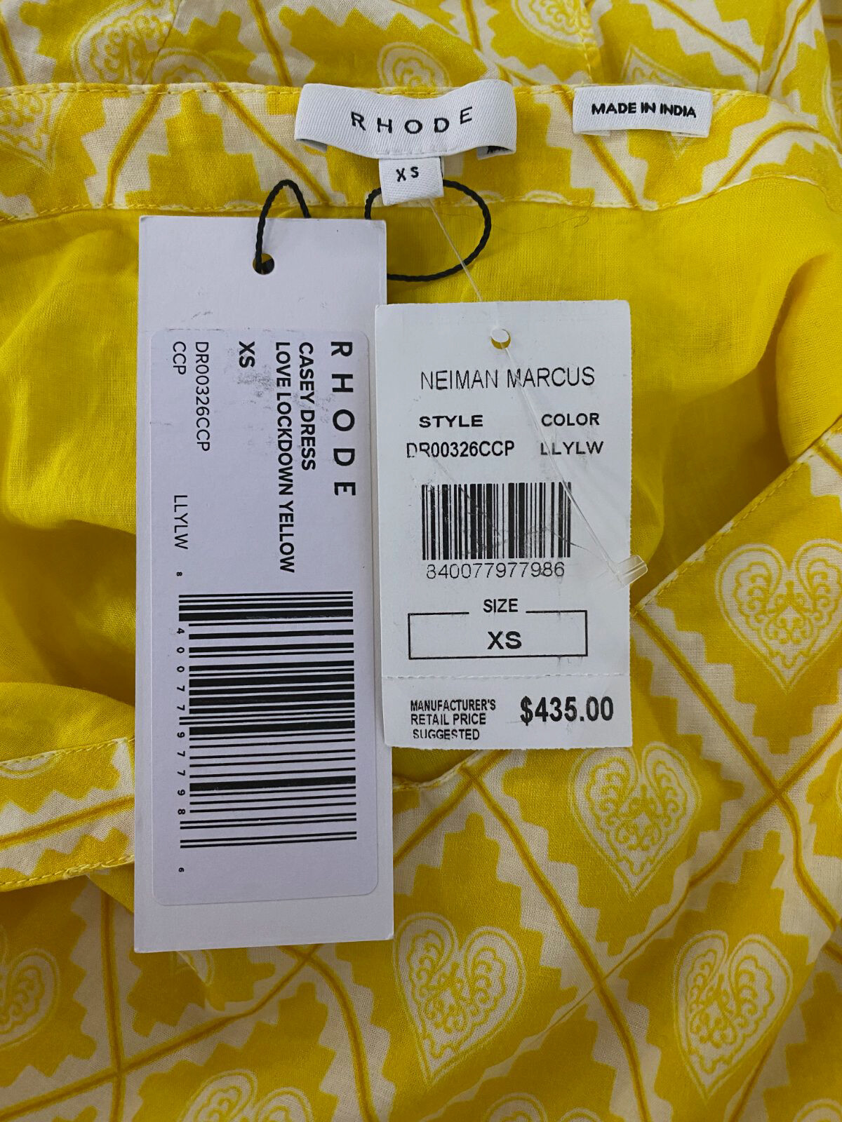 Rhode Women's Yellow Casey Heart-Print Rope-Tie Mini Dress Size XS for ...
