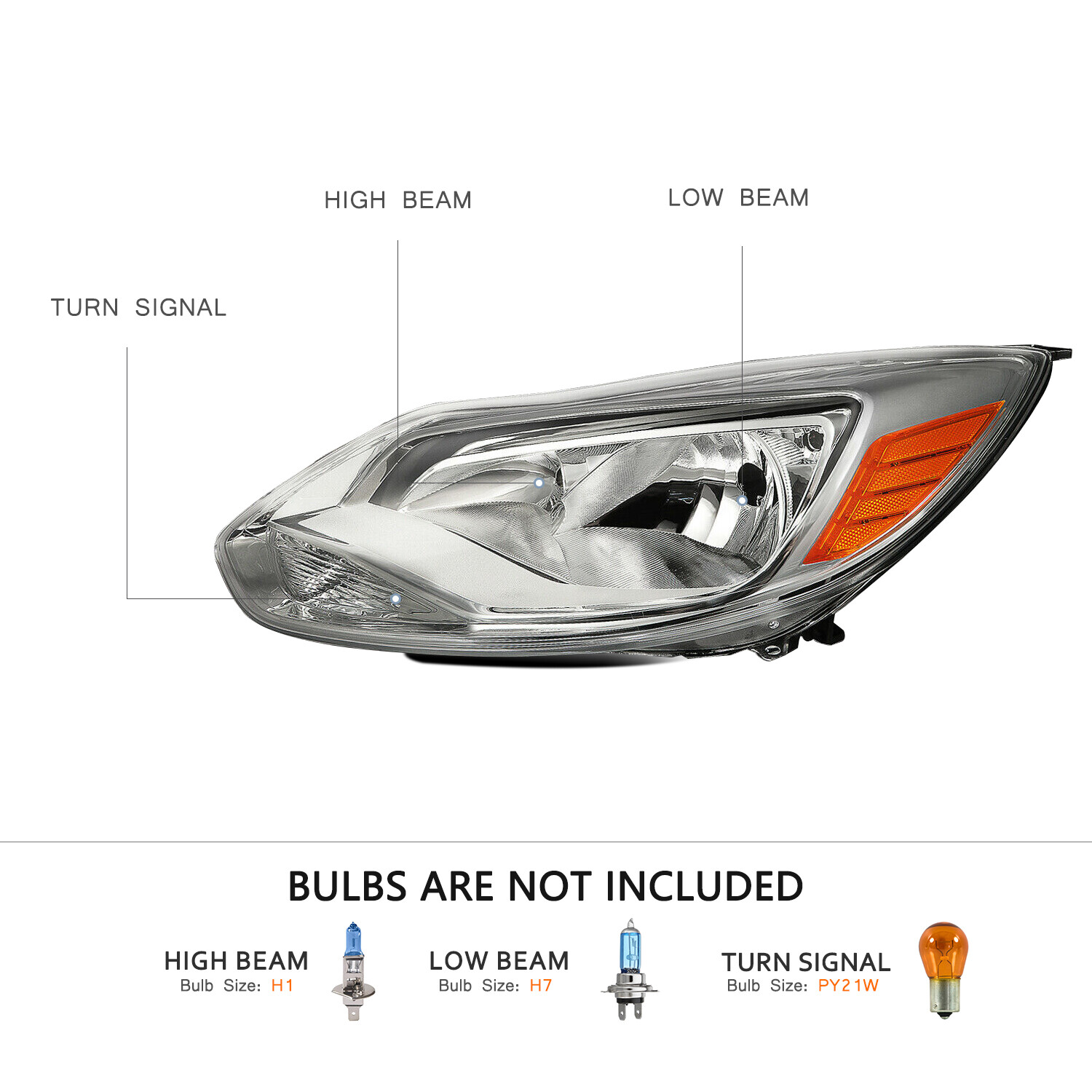 For 2012 2013 2014 Ford Focus Chrome Headlights HeadLamps Assembly Pair ...