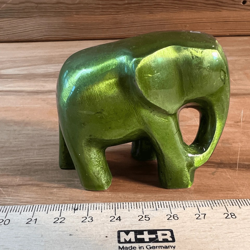 Small Green Elephant Figurine Metal Statue Modern Stylised Home Decor ...
