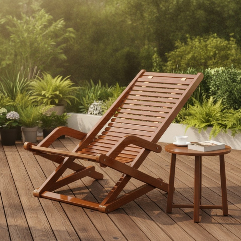 Folding Rocking Chair Reclined Bamboo Rocking Chair Space-Saving for ...