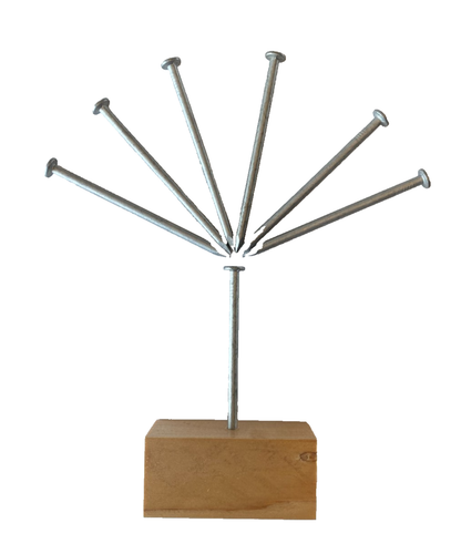 7 Nail Balance Puzzle Wood Block Game Pocket Brain Teaser IQ llusion ...