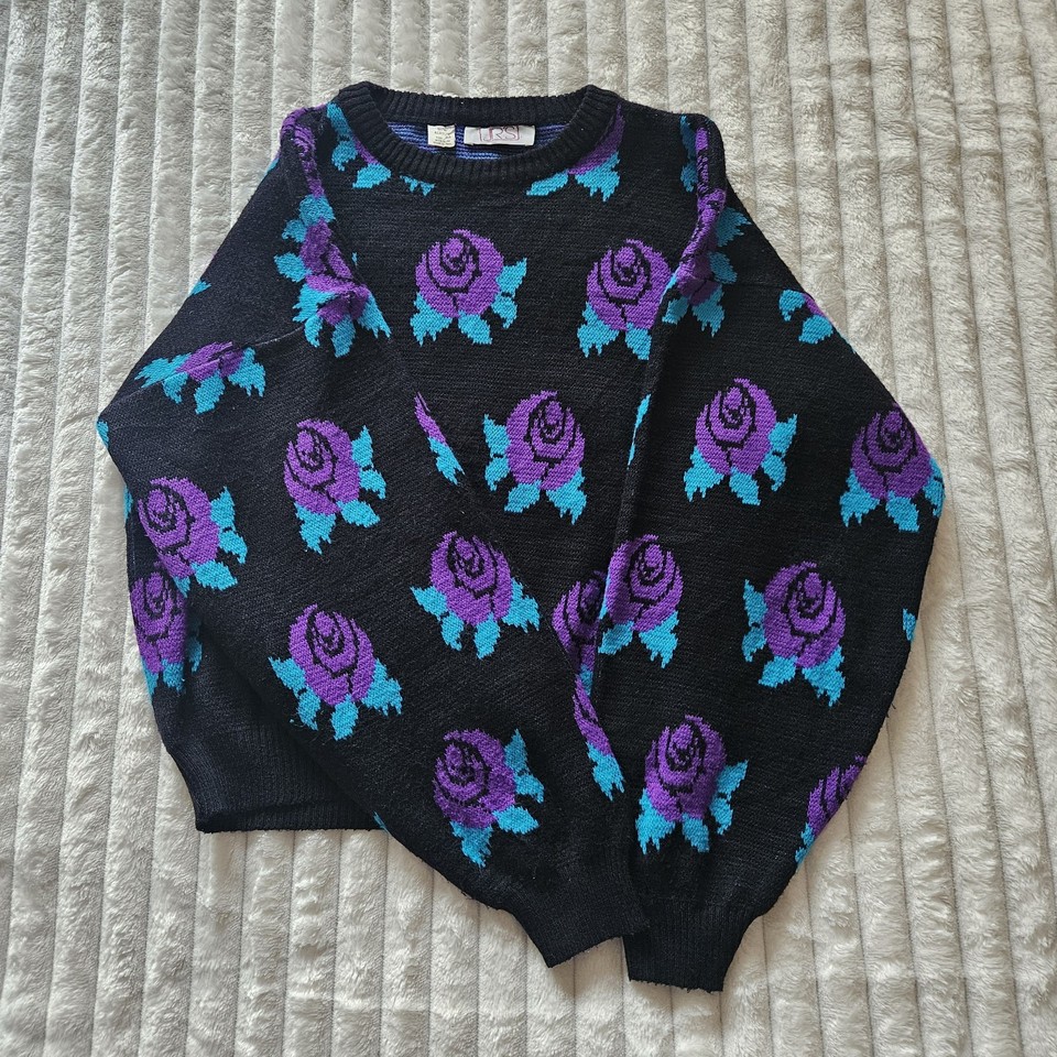 Vintage JR'S Rose Pattern Floral Knit Sweater Jumper-Made In Italy UK ...