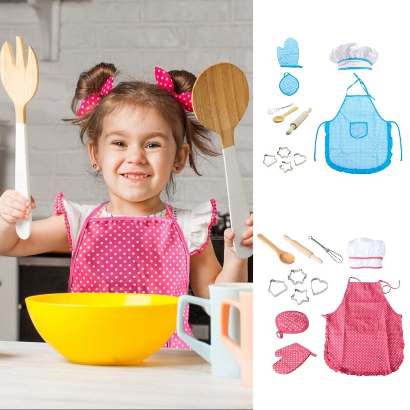 Kid Cooking Baking Set Chef Hat Mitt for Toddler Dress Up Chef Costume ...