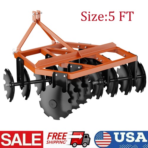 5 FT Notched Disc Harrow Plow Fits for Category 0 & 1 Tractor, 3 Point ...