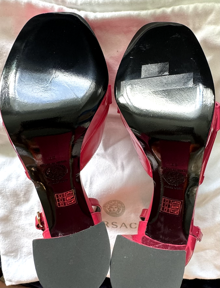 VERSACE Tribute fuschia pink patent Medusa open toe platform sandal EU ...
