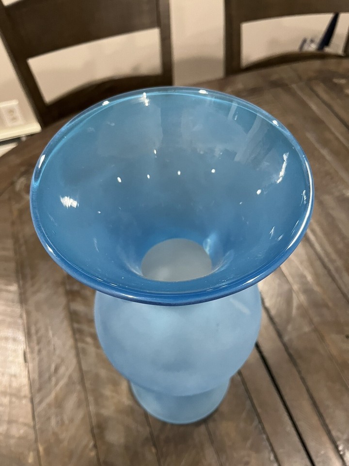 Blenko Glass Victorian Frosted Azure Large Vase #1407 17.5” | eBay