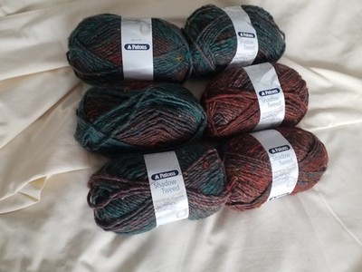 Patons Shadow tweed yarn 6 x 100g balls Browns and Greens 56% Wool ...