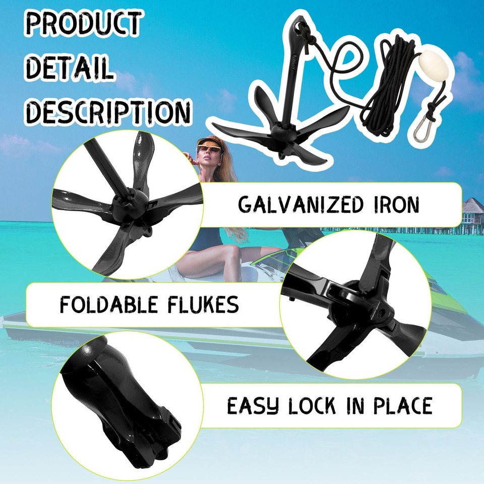 2 Pack Marine Kayak Anchor Kit Grapnel Anchor Kit Folding Grapnel ...
