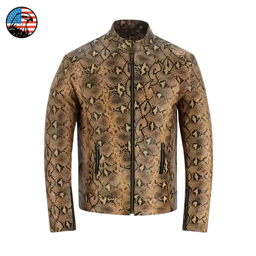 Men's Italian Exotic Snake Texture Leather Jacket Python Snakeskin ...