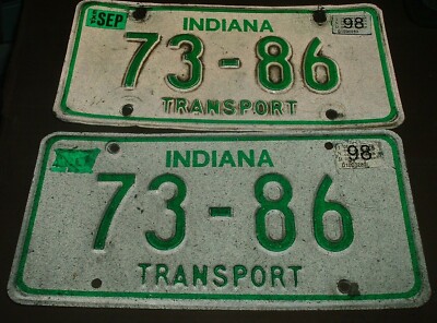 Pair of 1998 Indiana Transport License Plate 73 - 86 | eBay