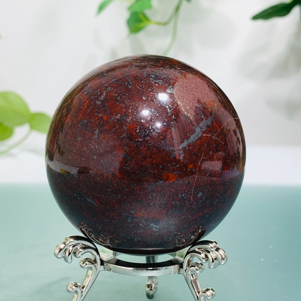 395g Natural Red Chicken Blood Stone Quartz Sphere Crystal Ball Healing ...
