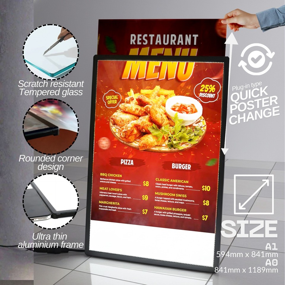 A1 LED Illuminated Backlit Slim Poster Display Menu Board & FREE Print ...