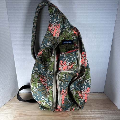 KAVU Original Rope Sling Crossbody Backpack Floral Tropical Blue Coral ...