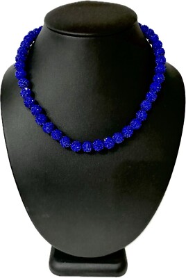 Rhinestone Crystal Iced Disco Ball Beaded Baseball Drip Necklace Royal ...