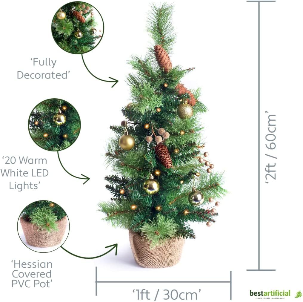 Best Artificial 2ft / 60cm Small Decorated Indoor Christmas Tree ...