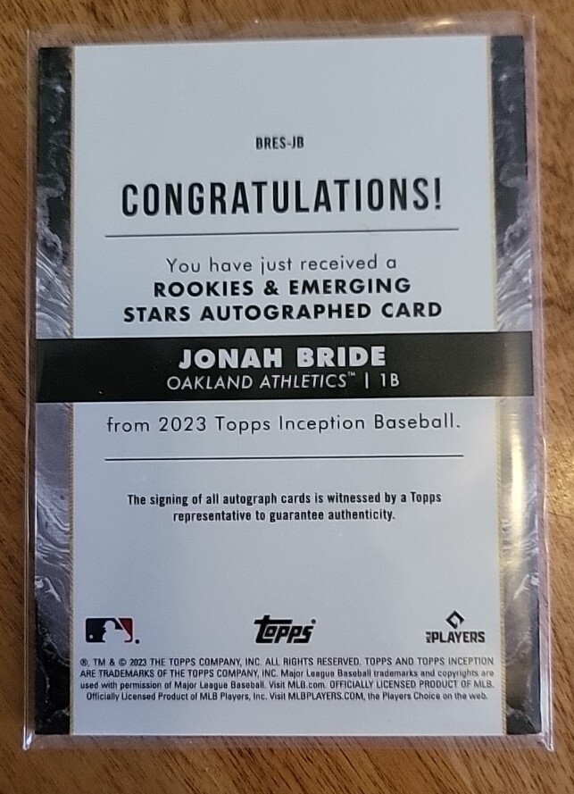 JONAH BRIDE 2023 Topps Inception MAGENTA Rookie On Card Auto #47/99 A's ...