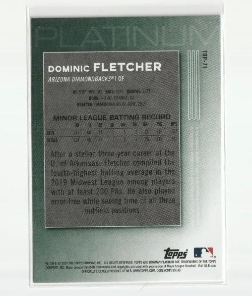 H5 2020 Bowman Platinum TOP-71 Dominic Fletcher Diamondbacks Baseball ...