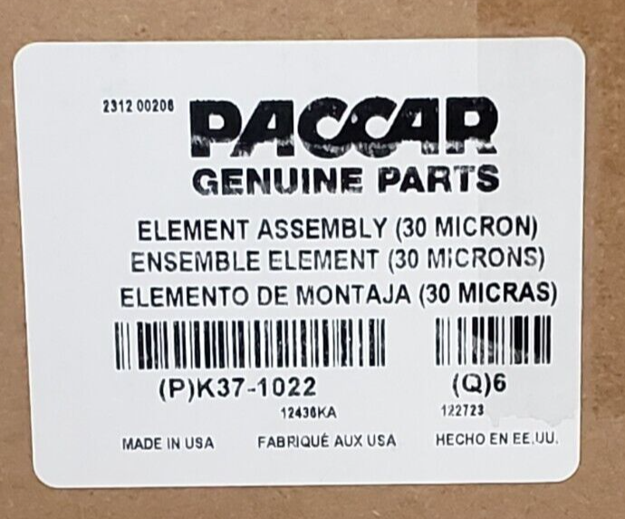 ~ BRAND NEW GENUINE PACCAR FUEL FILTER ELEMENT ~ 30 MICRONS ~ K37-1022 ...