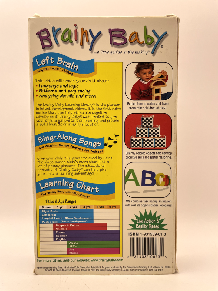Brainy Baby Left Brain (2003) VHS Logical Thinking Sing-along 6 Months ...