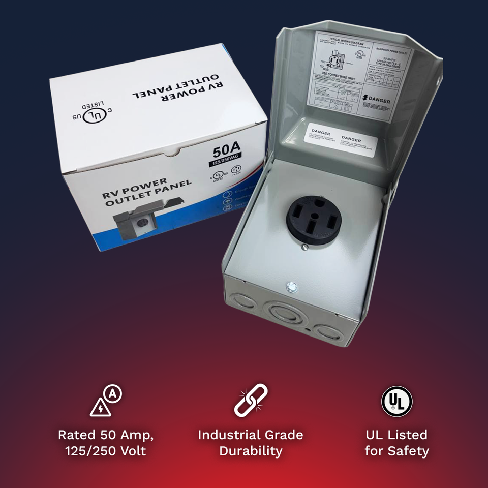 50Amp 125/250Volt RV/EV Power Outlet Box Electrical NEMA 14-50R ...