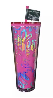 Starbucks Hot Pink Silver Bows Ribbons Color Change Venti Tumbler ...