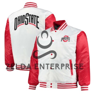 Classic NCAA Ohio State Buckeyes White Satin Varsity Letterman Bomber ...