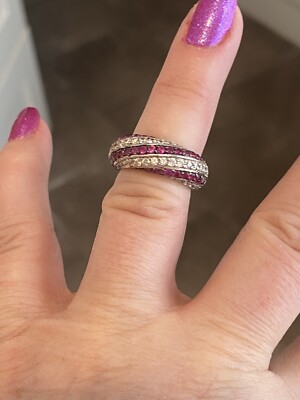 Charles Winston Sterling Silver Simulated Ruby & White CZ Stripe Ring ...