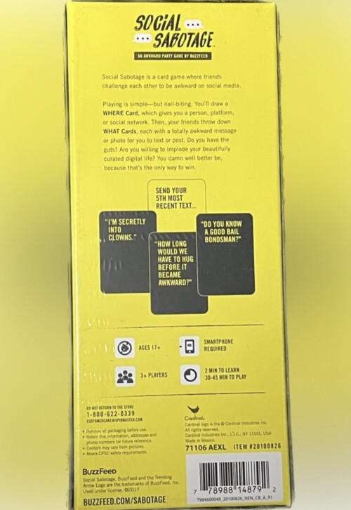 SOCIAL SABOTAGE CARD GAME by BUZZFEED New - Sealed | eBay