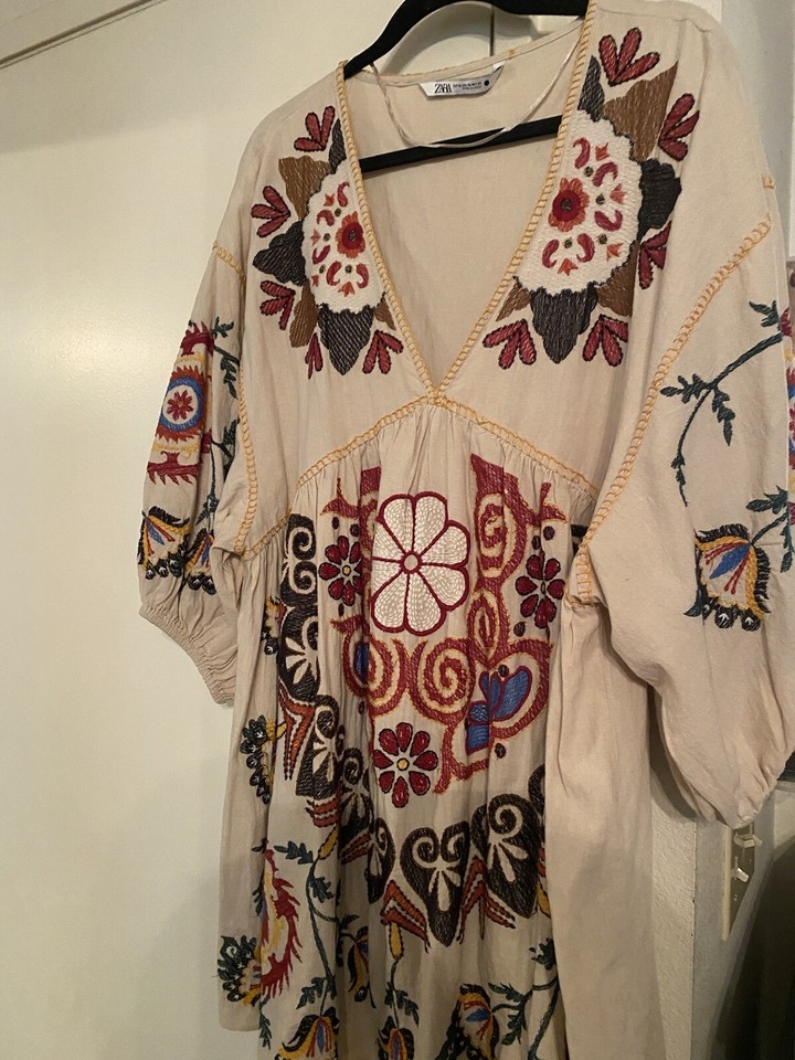 NWT_ZARA SS23 EMBROIDERED LINEN BLEND DRESS ECRU | 5107/055_XS-XL | eBay